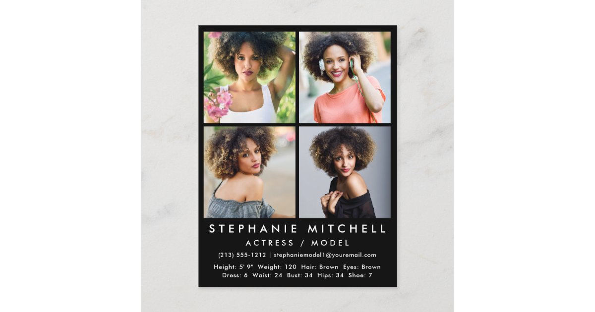 Model Actor Comp Card 4 Square Photos Postcard | Zazzle