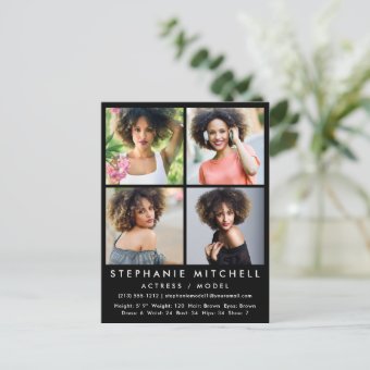 Model Actor Comp Card 4 Square Photos Postcard | Zazzle