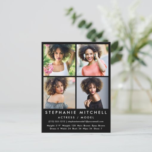 Model Actor Comp Card 4 Square Photos Postcard | Zazzle