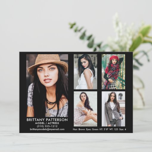 Model Actor Comp Card 5 Photo 5x7 Blk | Zazzle