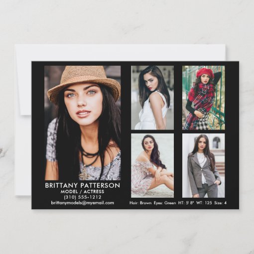 Model Actor Comp Card 5 Photo 5x7 Blk | Zazzle