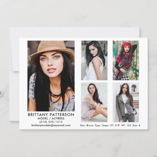 Model Actor Comp Card 5 Photo White 5x7 | Zazzle