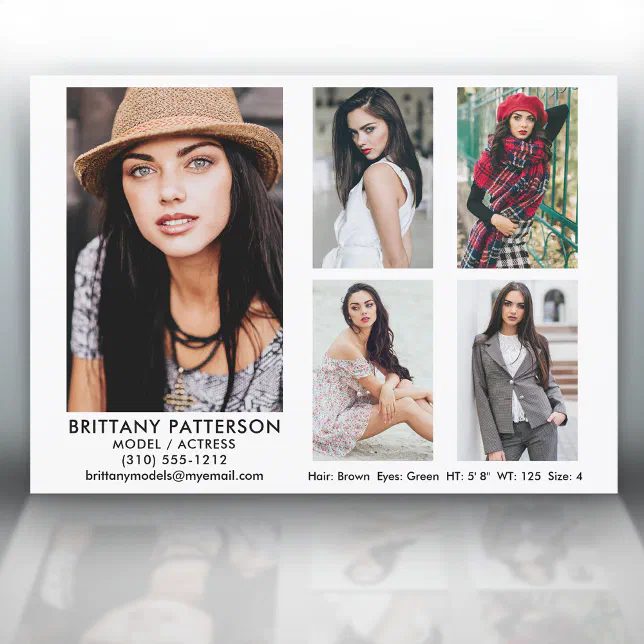 Model Actor Comp Card 5 Photo White 5x7 | Zazzle