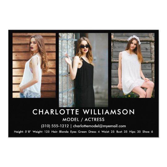 Model Actor Comp Card 5x7 Blk 3 Photo | Zazzle.com