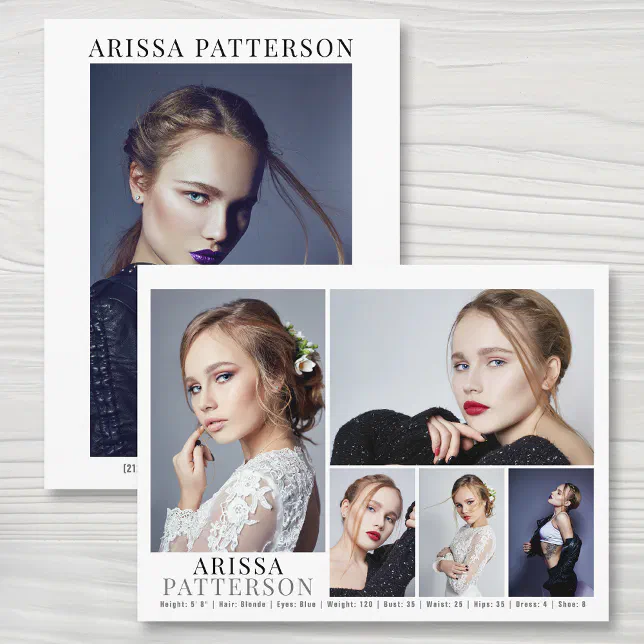 Model Actor Comp Card 6 Photo Double Sided | Zazzle