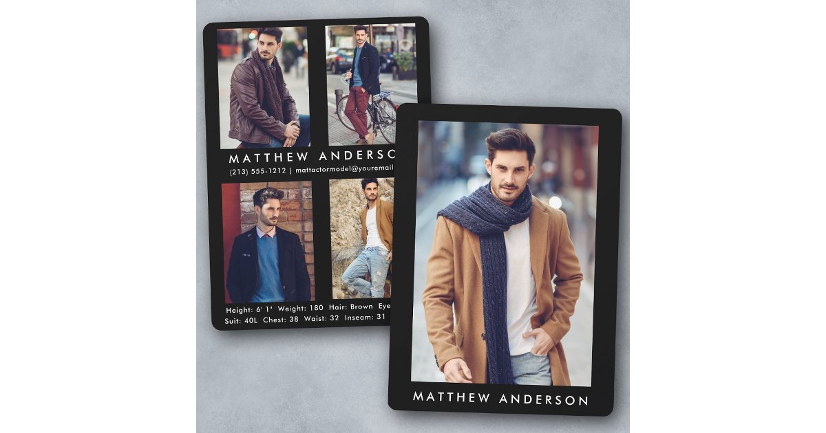 Model Actor Comp Card Black - 4 Photo Back R | Zazzle