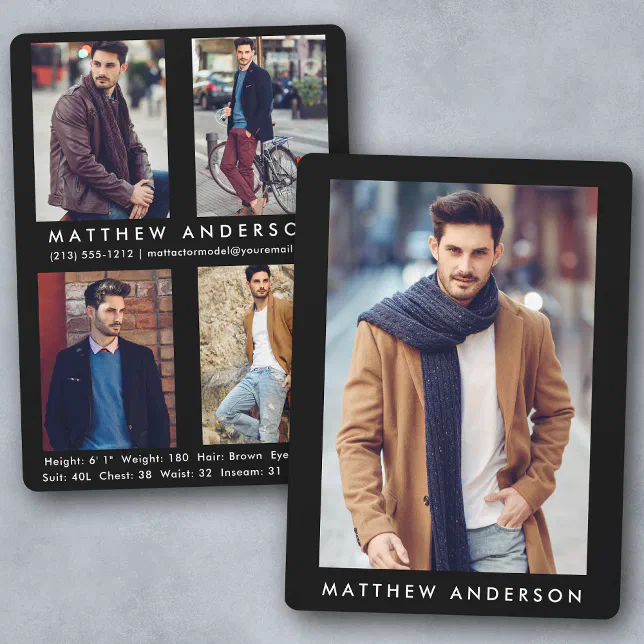Model Actor Comp Card Black - 4 Photo Back R | Zazzle