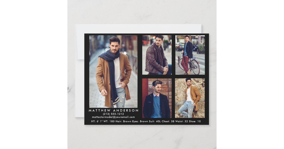Model Actor Comp Card Black - 5 Photos | Zazzle