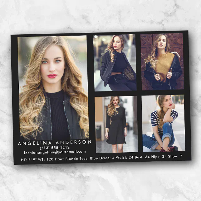 Model Actor Comp Card Blk - 5 Photos | Zazzle