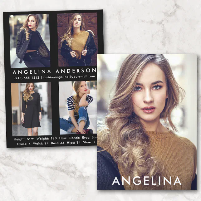 Model Actor Comp Card Blk W- 4 Photo Back | Zazzle