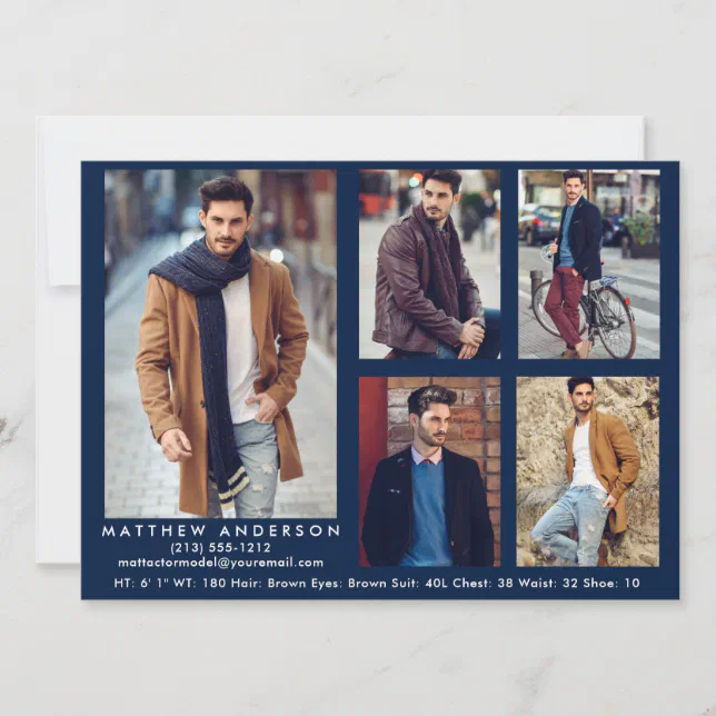Model Actor Comp Card Blue - 5 Photos | Zazzle