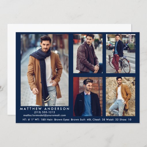 Model Actor Comp Card Blue - 5 Photos | Zazzle