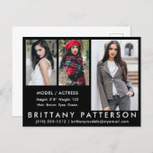 Model Actor Comp Card Postcard 3 Photo Black | Zazzle