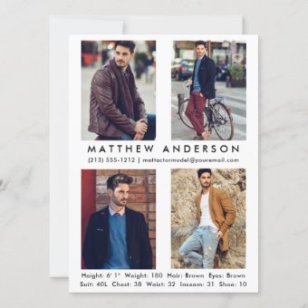 Model Actor Comp Card White - 4 Photo Back | Zazzle
