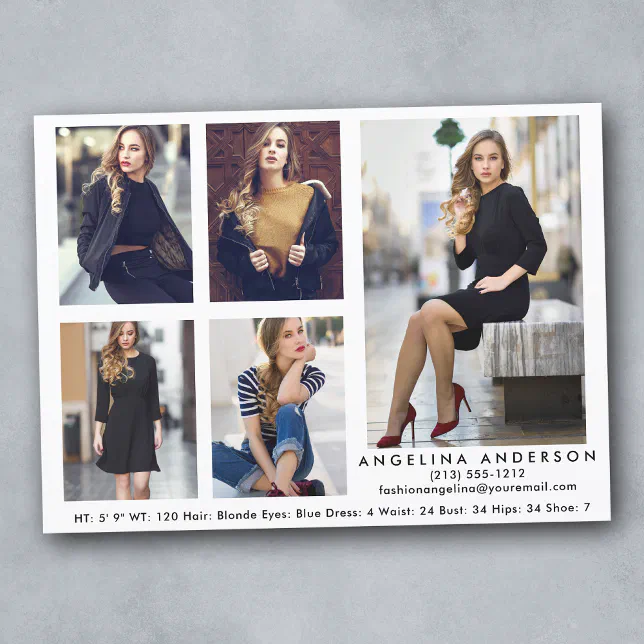 Model Actor Comp Card White - 5 Photos | Zazzle