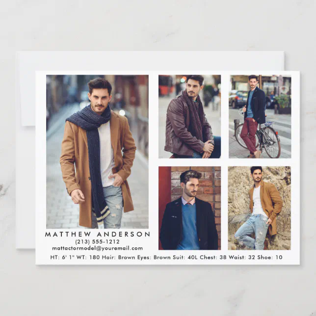 Model Actor Comp Card White - 5 Photos | Zazzle