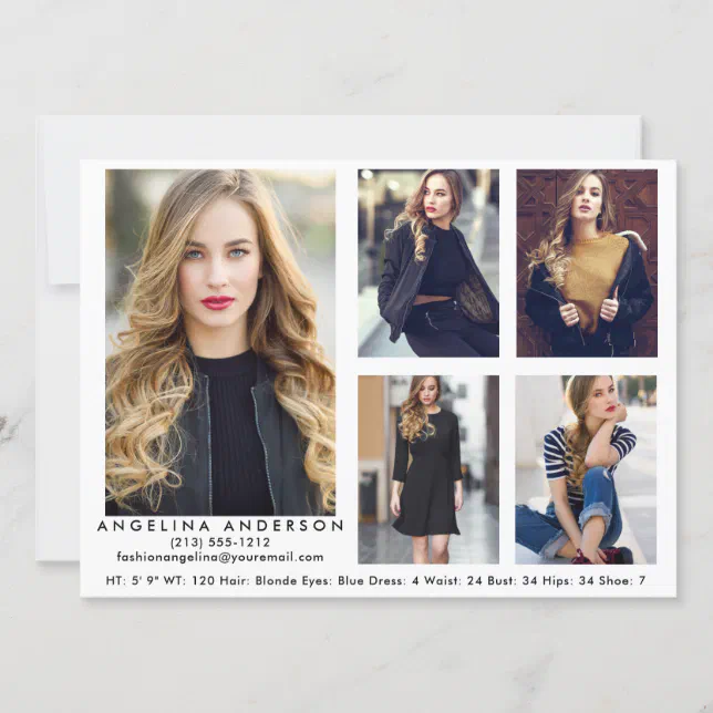 Model Actor Comp Card Wht - 5 Photos | Zazzle