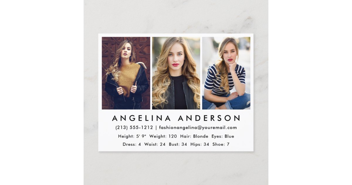 Model Actor Photo Comp Card - Postcard | Zazzle