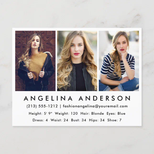 Model Actor Photo Comp Card - Postcard | Zazzle