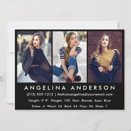 Model Actor Photo Professional Comp Card Black W | Zazzle