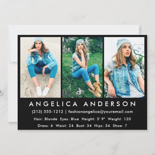 Model Actor Photo Professional Comp Card Blk | Zazzle