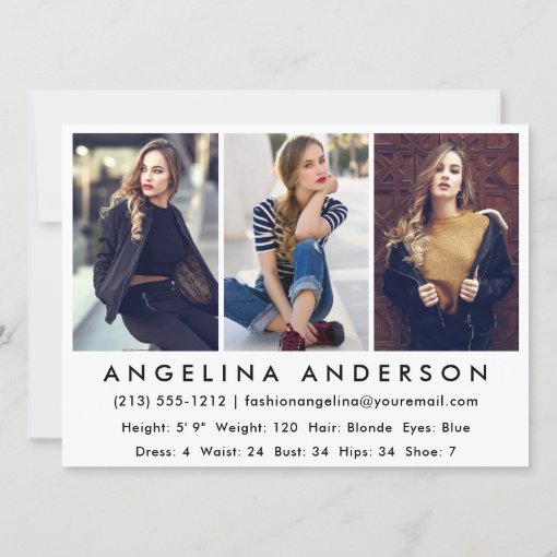 Model Actor Photo Professional Comp Card W | Zazzle
