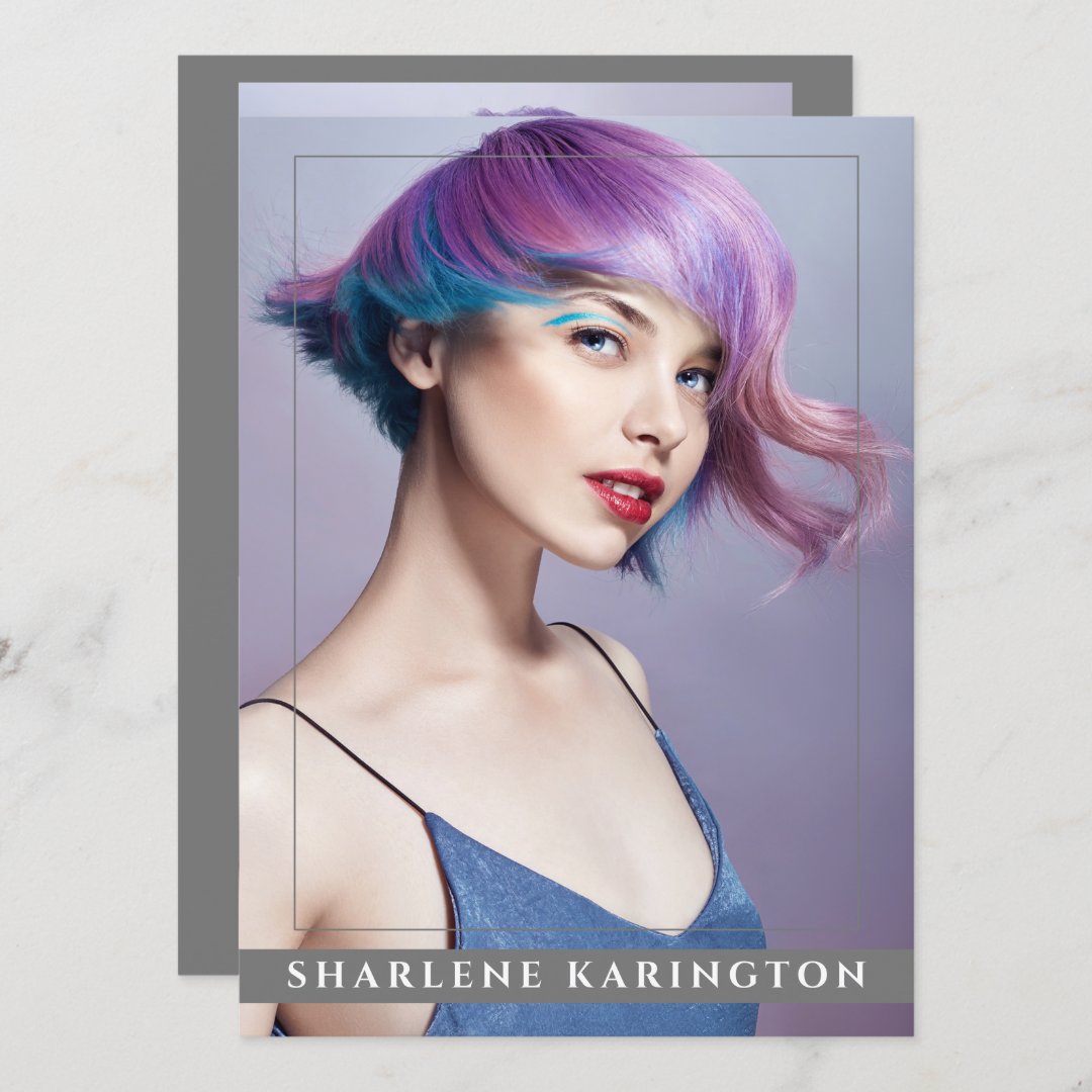 Model Actor Pro Comp Card 4 Photo 2 Sided Grey | Zazzle