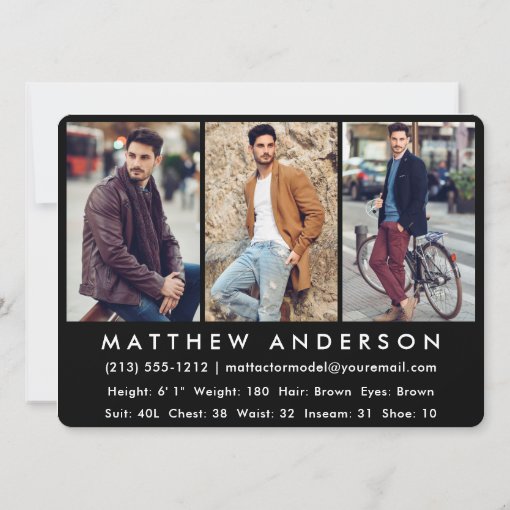 Model Actor Professional Photo Comp Card Black R | Zazzle