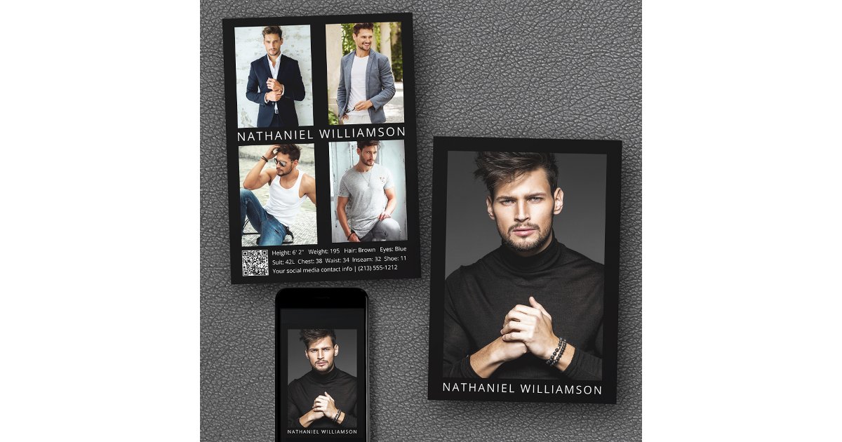 Model Actor QR Code 5 Photos Pro Comp Card | Zazzle