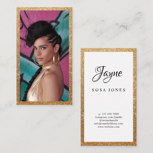 Model Actress Headshot Faux Gold Glitter Business Card | Zazzle