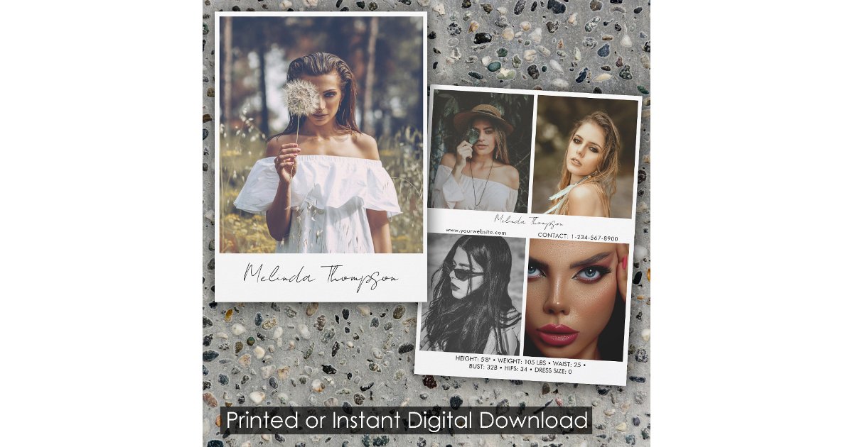 Model Actress Modeling Comp Card 5 Photo White | Zazzle