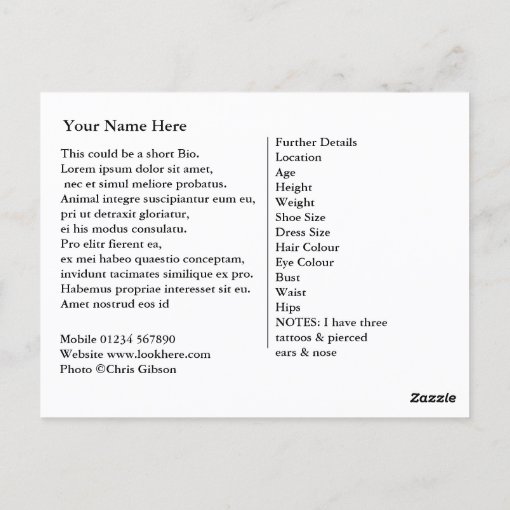Model Comp Card-Get your name out there. Postcard | Zazzle