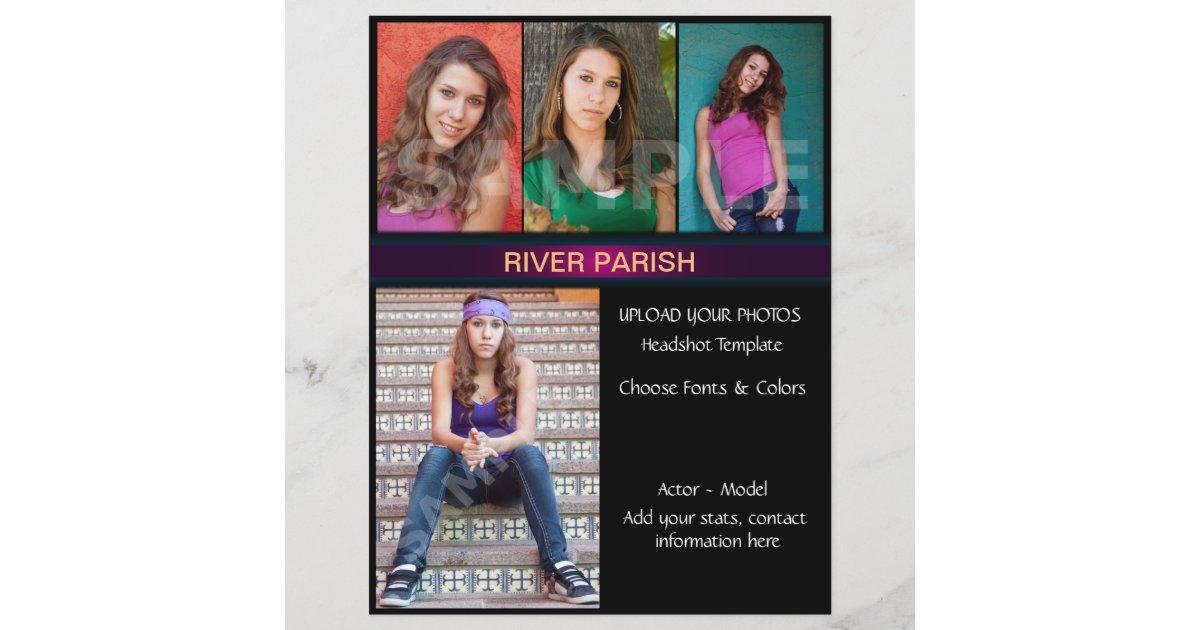 Model Headshot Comp Cards Template Flyer | Zazzle
