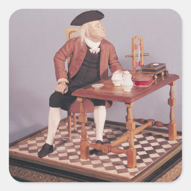Model of Benjamin Franklin at his table Square Sticker | Zazzle