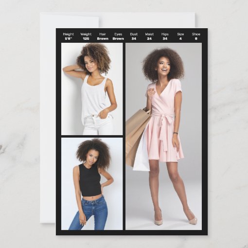 Modeling 4 Photo Two Sided Composite Card Template | Zazzle