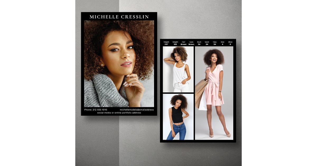 Modeling 4 Photo Two Sided Composite Card Template | Zazzle