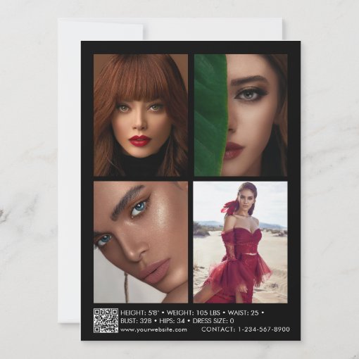 Modeling Comp Card 5 Photo QR Code Composite Black | Zazzle