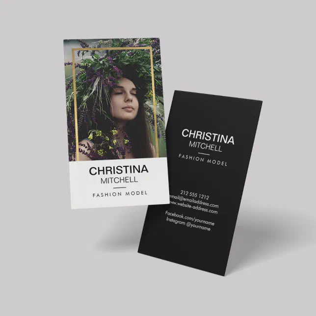 Models and Actors Headshot Photo Faux Gold Frame Business Card | Zazzle