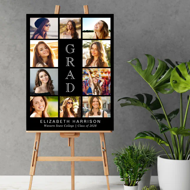 Modern 10 Photo Graduation Party Black Foam Board | Zazzle