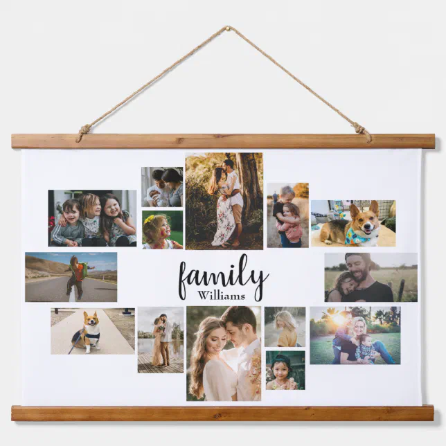 Modern 14 Family Name Photo Collage Wall Tapestry | Zazzle