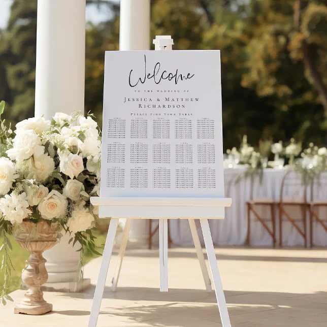 Modern 15 Table Black White Wedding Seating Chart Foam Board | Zazzle