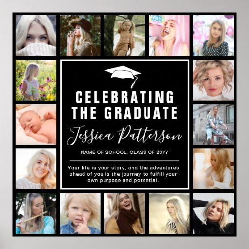 Modern 16 Insta Picture Collage Graduation Party Poster | Zazzle