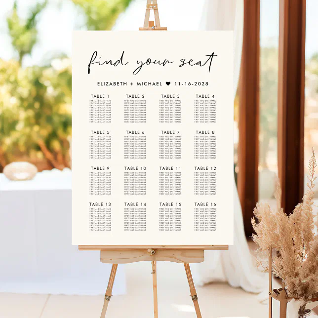 Modern 16 Table Cream Wedding Seating Chart Foam Board | Zazzle