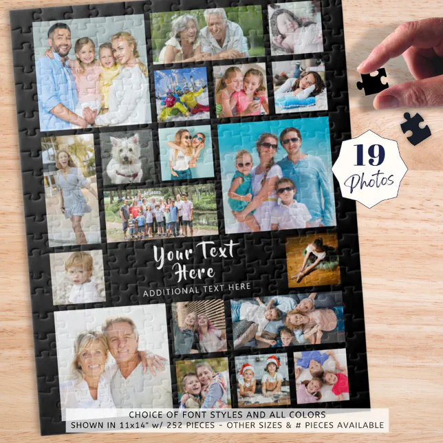 Modern 19 Photo Collage Personalized Black Jigsaw Puzzle | Zazzle