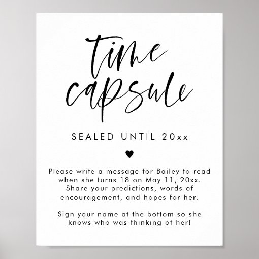 Modern 1st Birthday Time Capsule Sign | Zazzle