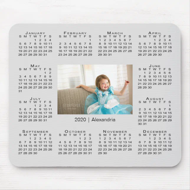 Modern 2020 Calendar Your Photo and Name on Gray Mouse Pad | Zazzle