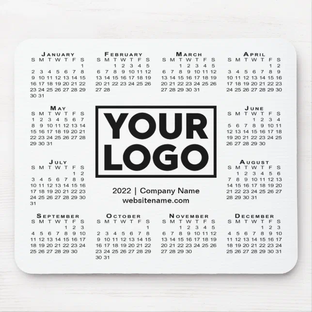 Modern 2022 Calendar Business Company Logo White Mouse Pad | Zazzle