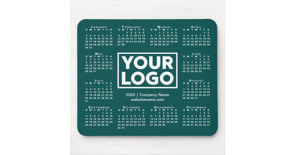 Modern 2022 Calendar Business Logo Blue-Green Mouse Pad | Zazzle