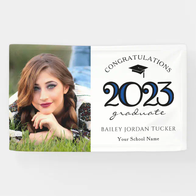 Modern 2022 Navy Blue Photo Graduation Party Banner | Zazzle