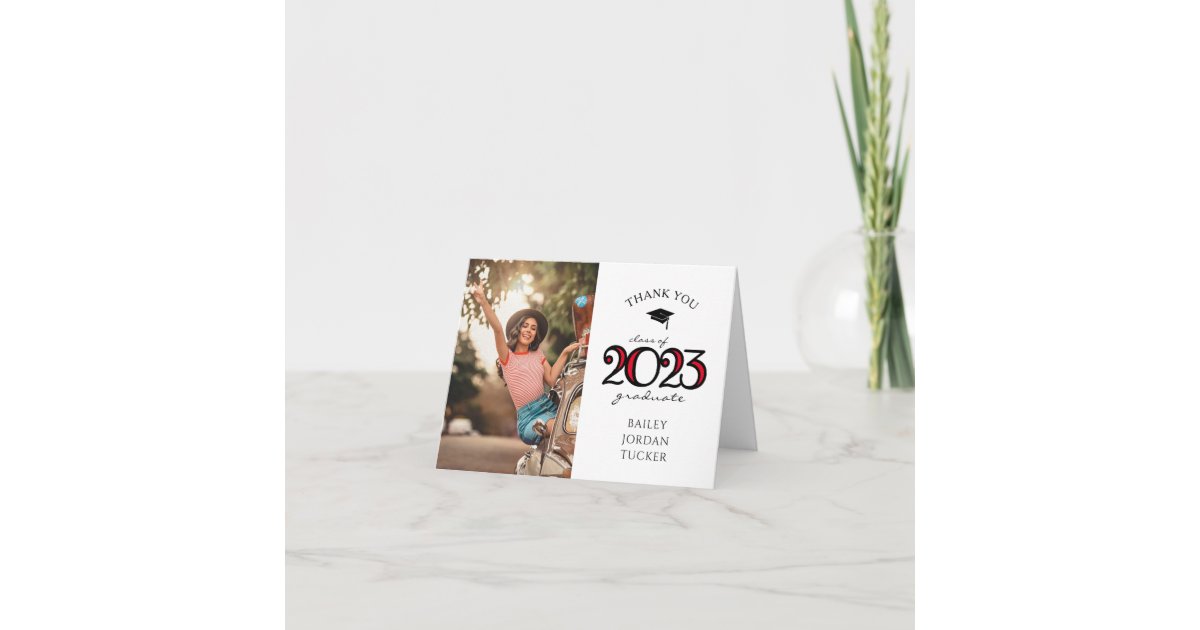 Modern 2022 School Colors Red Photo Graduation Thank You Card | Zazzle